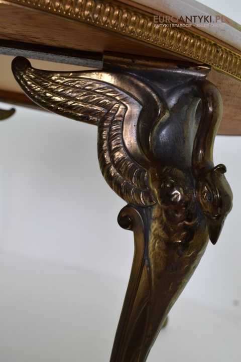 Antyczny okrągły stolik kawowy Ludwik XV z płytą onyksową - EuroAntyki